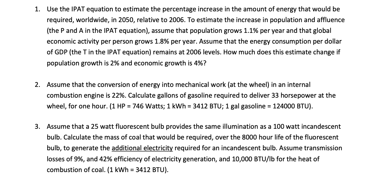 Solved 1. Use the IPAT equation to estimate the percentage | Chegg.com