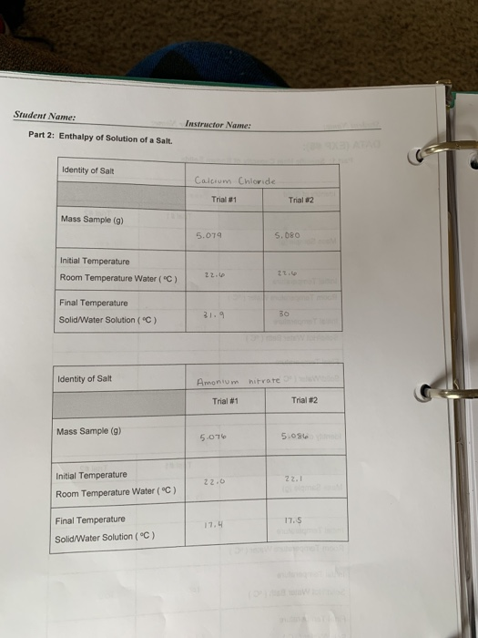 Student Name: Instructor Name DATA (EXP #8): Part 1: | Chegg.com