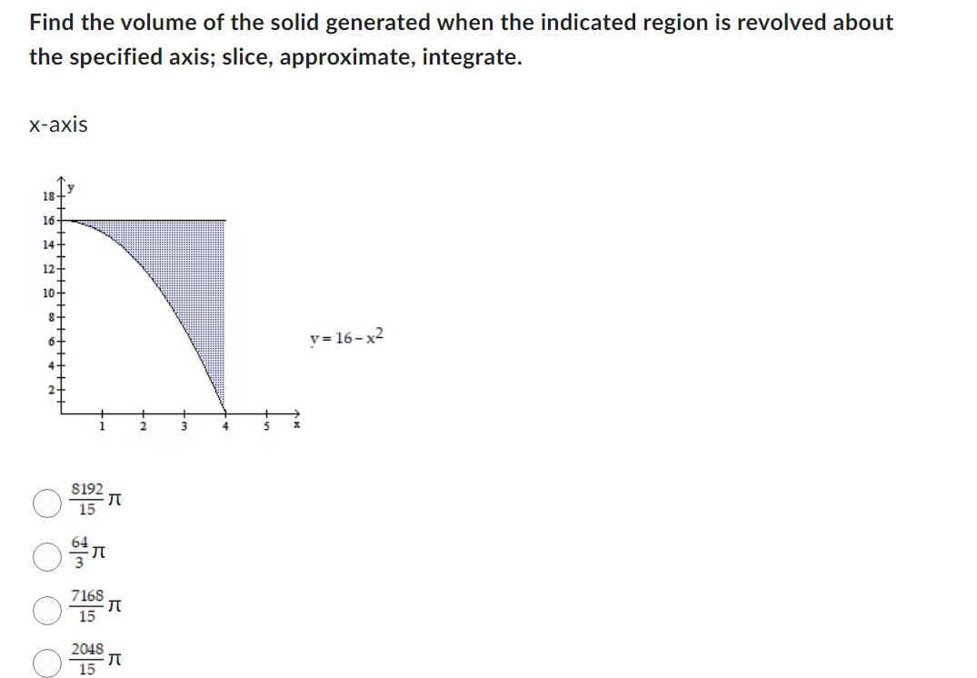 Solved Find the volume of the solid generated when the | Chegg.com