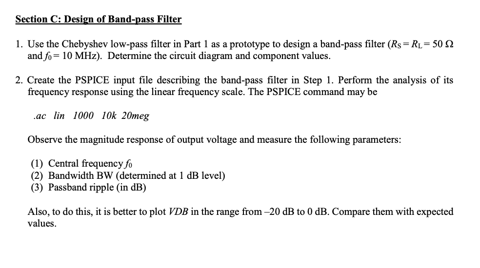 1. Design a Chebyshev low-pass filter for RS=RL=50Ω. | Chegg.com