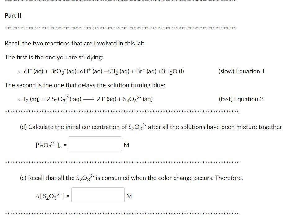Solved Part II Recall the two reactions that are involved in | Chegg.com