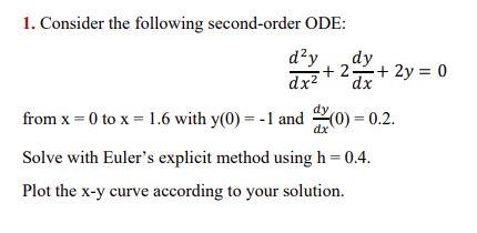 Solved dy dx² 1. Consider the following second-order ODE: | Chegg.com