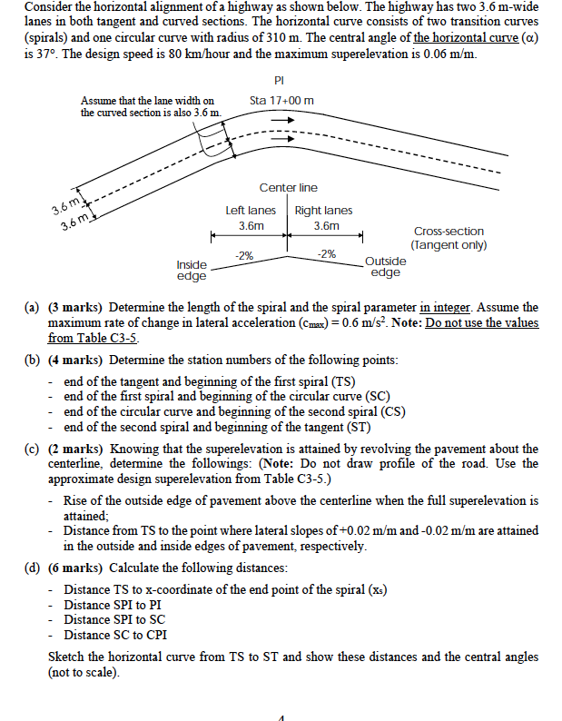 Consider the horizontal alignment of a highway as | Chegg.com