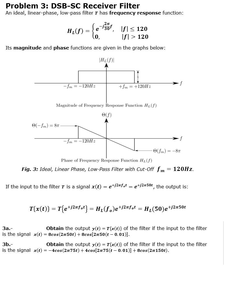 Solved Problem 3: DSB-SC Receiver Filter An ideal, | Chegg.com