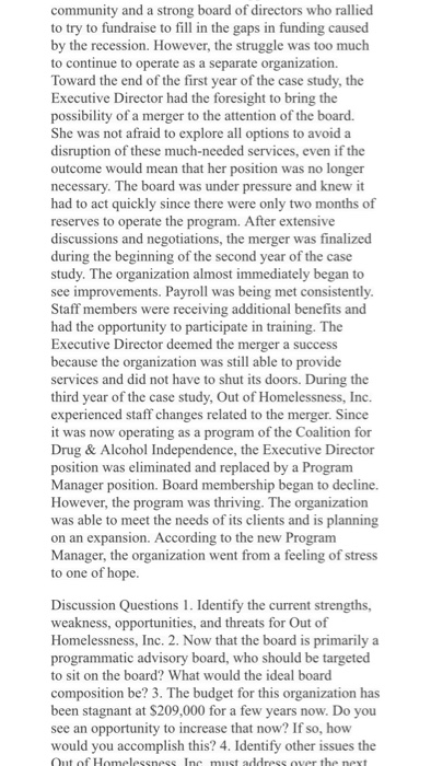 Solved Module Three Case Study Out Of Homelessness Inc Chegg