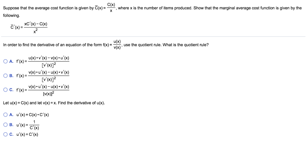 Solved C(x) Suppose that the average cost function is given | Chegg.com