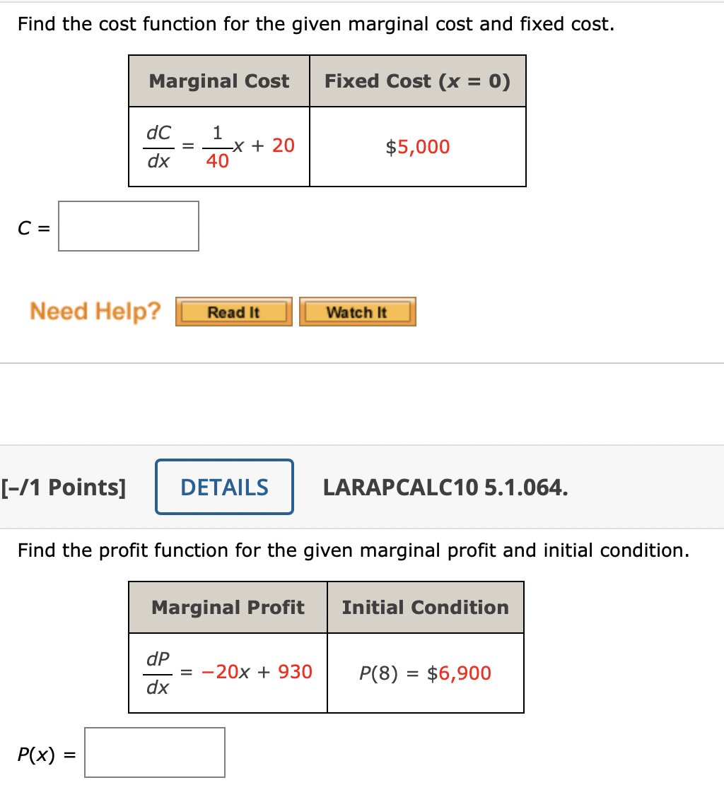 Solved Find the cost function for the given marginal cost | Chegg.com