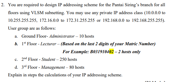 Solved 2. You are required to design IP addressing scheme | Chegg.com