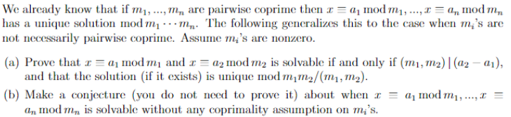 We already know that if m1,…,mn are pairwise coprime | Chegg.com