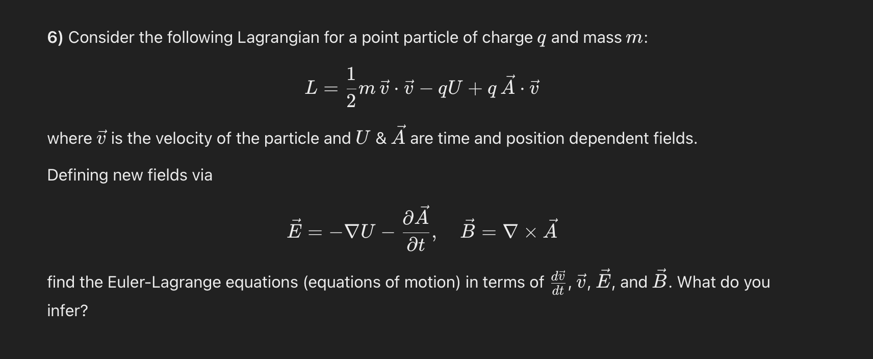 Solved Consider the following Lagrangian for a point | Chegg.com