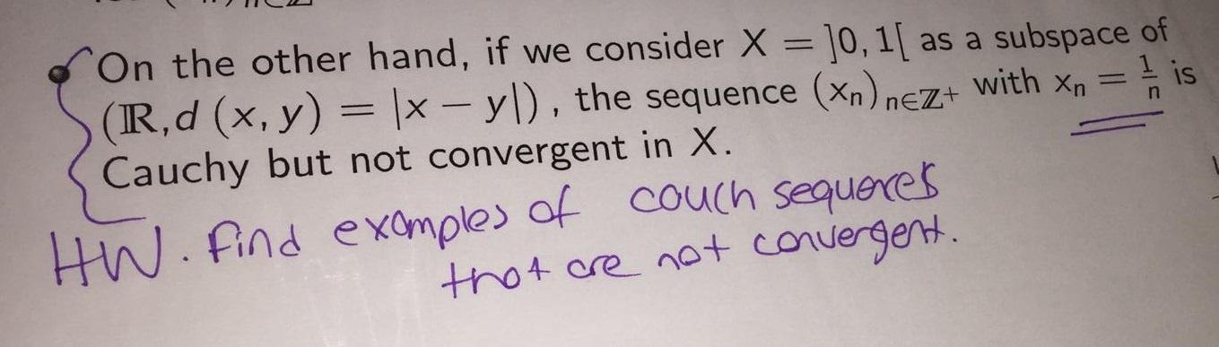 Solved find examples of cauchy sequences are not | Chegg.com