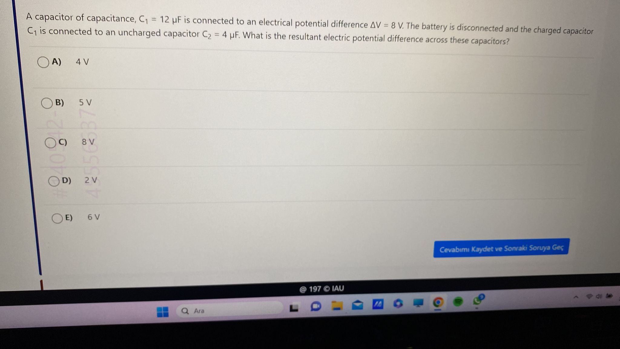 Solved A Capacitor Of Capacitance C1 12μf Is Connected To