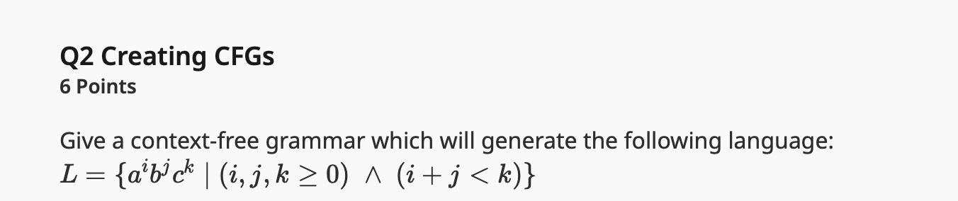 Solved Q2 Creating CFGs 6 Points Give a context-free grammar | Chegg.com