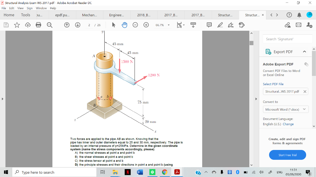 Solved Structural Analysis Exam WS 2017.pdf - Adobe Acrobat | Chegg.com