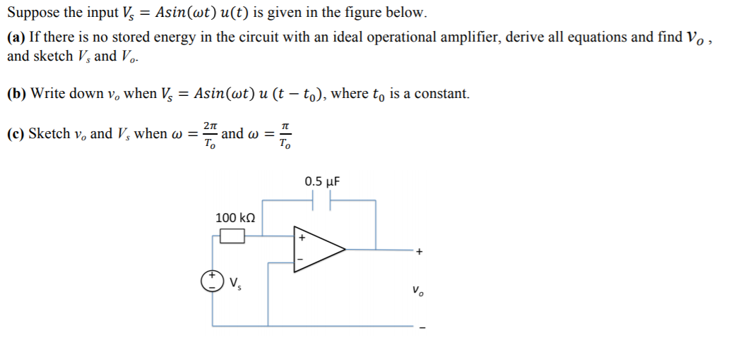 Solved Suppose the input Vs = Asin(wt) u(t) is given in the | Chegg.com