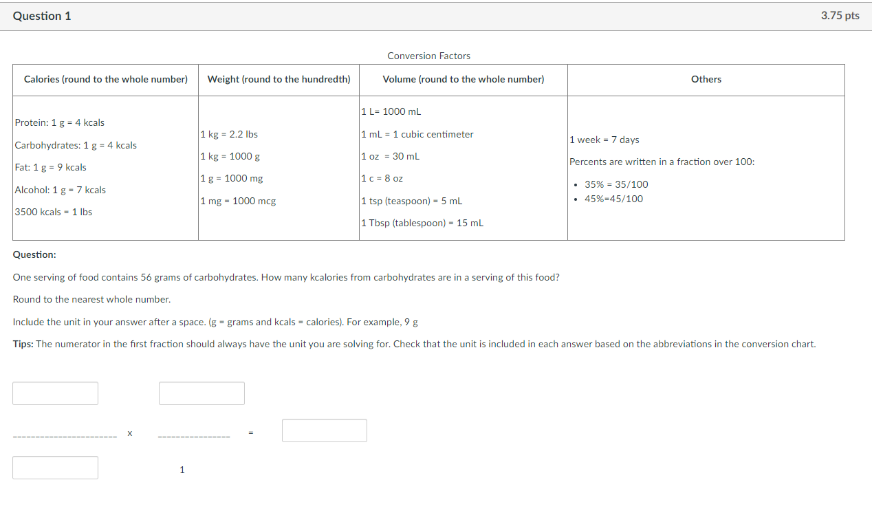 One serving of food contains 56 grams of | Chegg.com