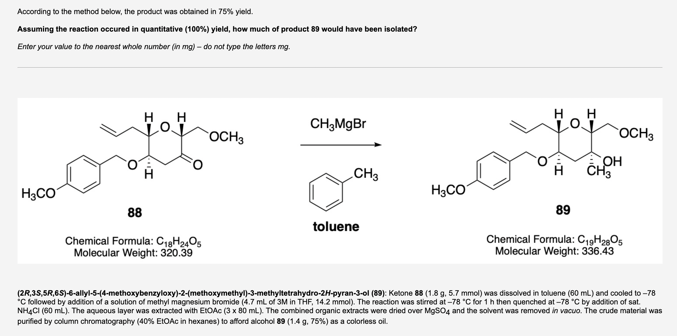 Solved According to the method below, the product was | Chegg.com