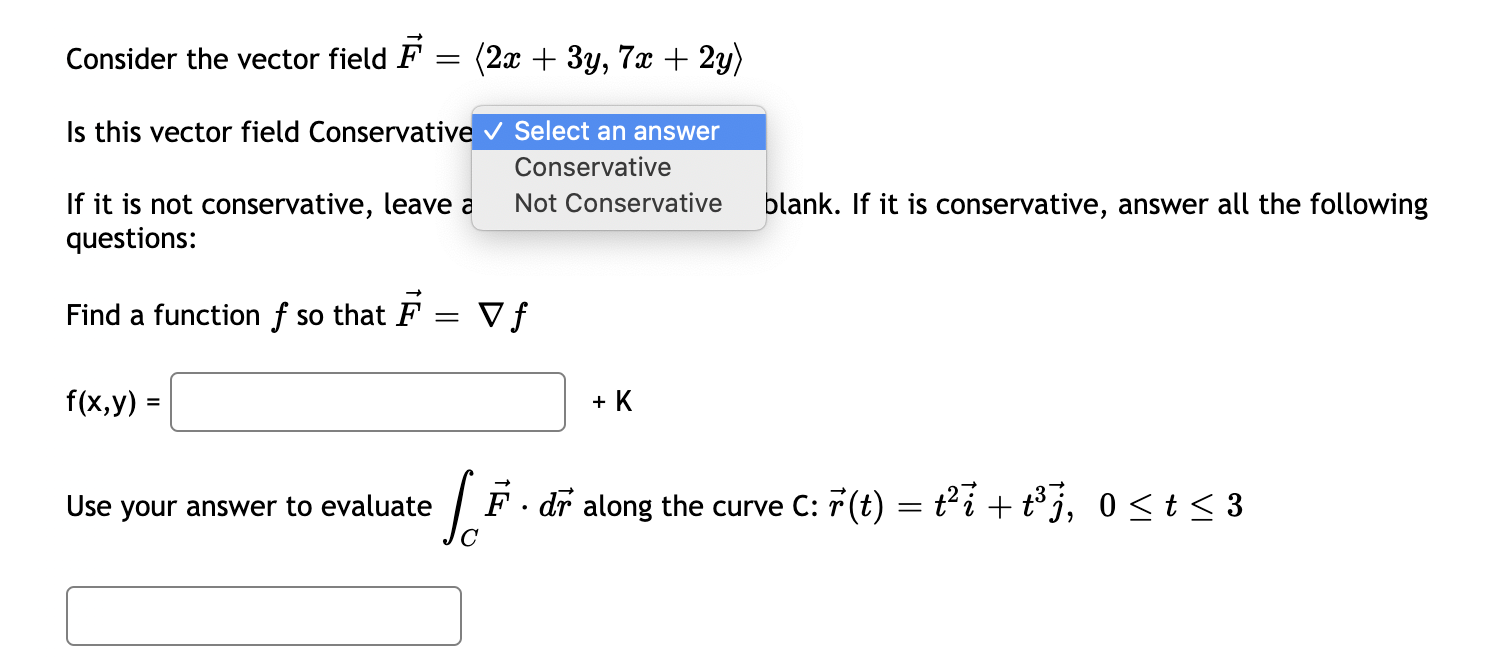 Solved Consider the vector field F = (2x + 3y, 7x + 2y) Is | Chegg.com