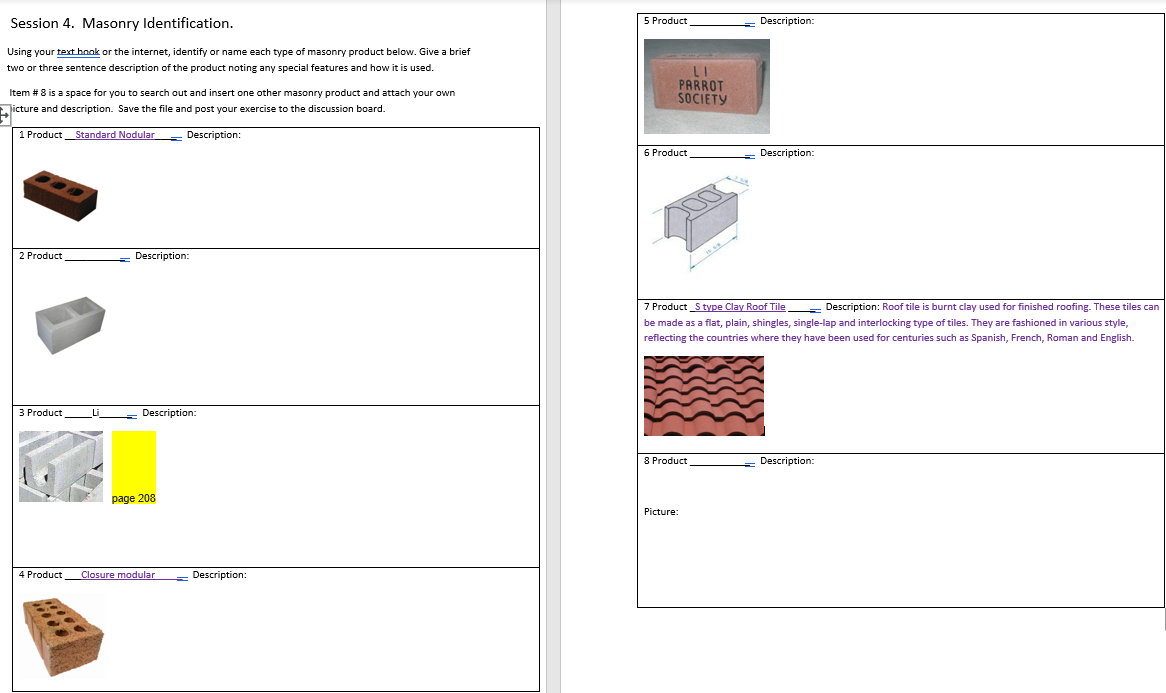 Solved Session 4. Masonry Identification. Using your text | Chegg.com