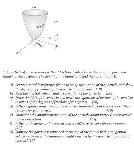 Solved 10 1. A particle of mass m slides without friction | Chegg.com