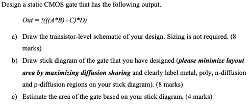 Solved Design a static CMOS gate that has the following | Chegg.com