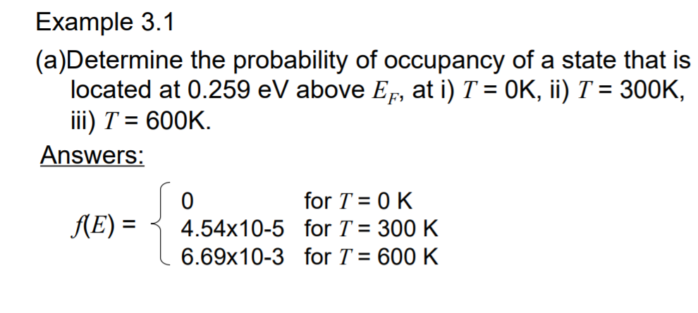 Solved Example 3.1 (a)Determine the probability of occupancy | Chegg.com