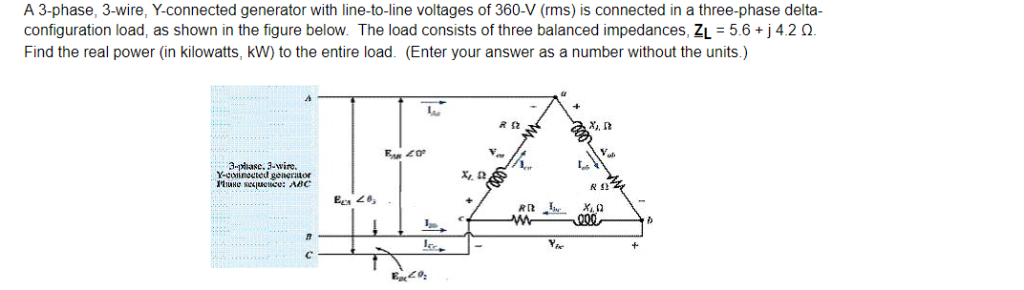 Solved A 3-phase, 3-wire, Y-connected generator with | Chegg.com