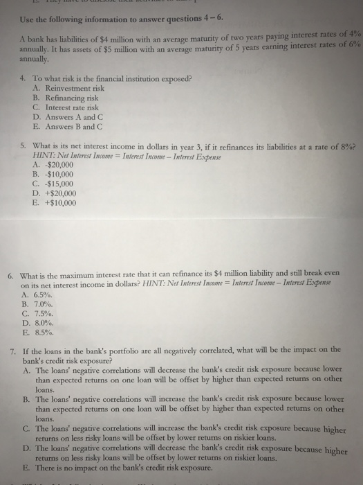 Solved Use the following information to answer questions 4-6 | Chegg.com