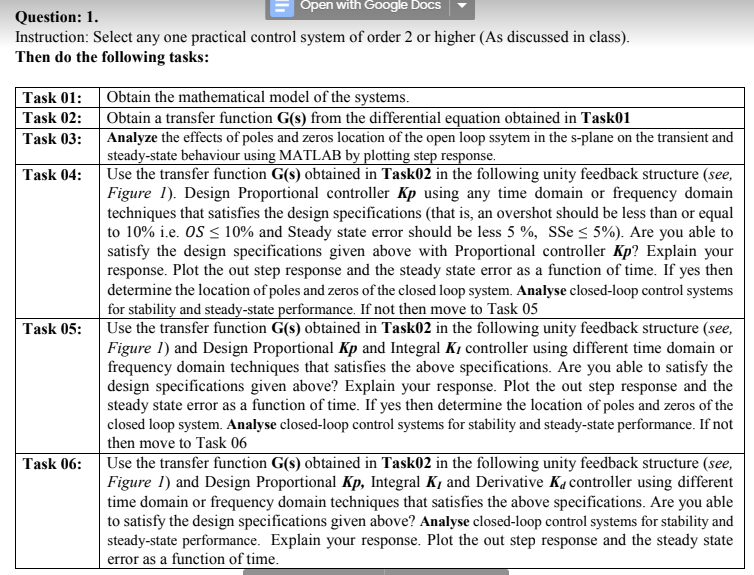 Solved Instruction. Select anv nne nractical control svstem | Chegg.com