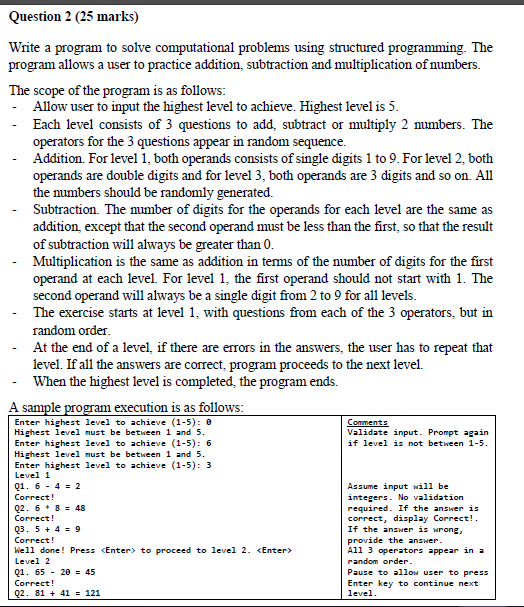 Solved Question 2 (25 marks) Write a program to solve | Chegg.com