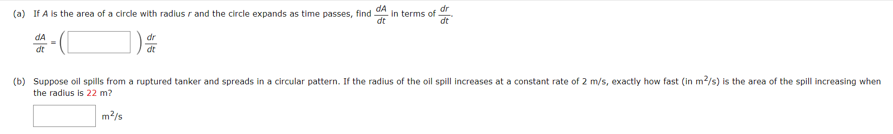 Solved (a) ﻿If A ﻿is the area of a circle with radius r ﻿and | Chegg.com