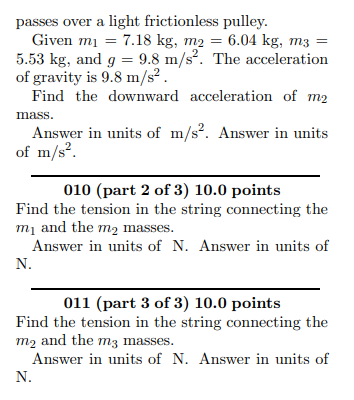 Solved 009 (part 1 of 3 ) 10.0 points Three masses are | Chegg.com