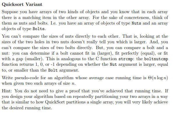 Solved Quicksort Variant Suppose you have arrays of two | Chegg.com
