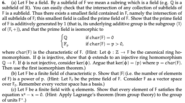 Solved (a)Let F be a field. By a subfield of F we mean a | Chegg.com
