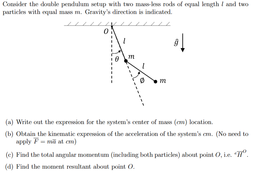 Solved Consider the double pendulum setup with two mass-less | Chegg.com