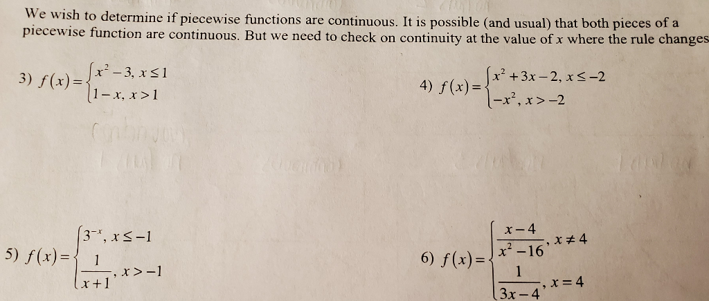 Solved We wish to determine if piecewise functions are | Chegg.com