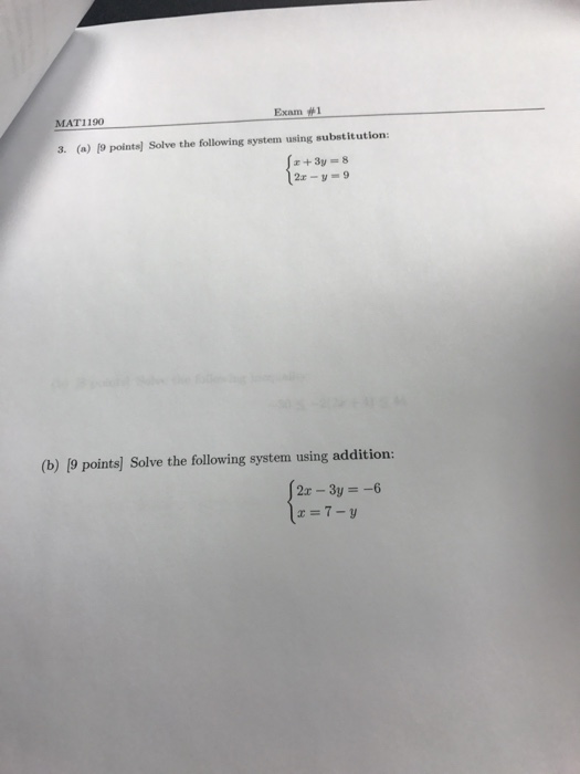 Solved Solve the following system using substitution: {x + | Chegg.com