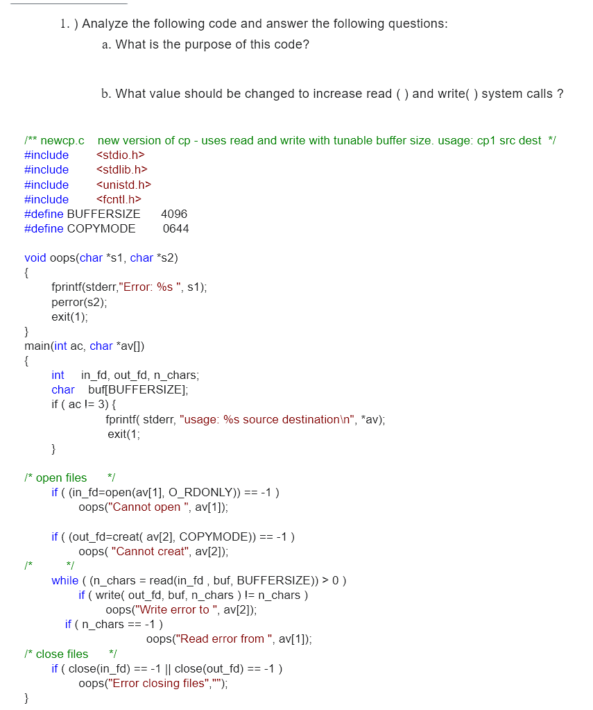 Solved 1.) Analyze the following code and answer the | Chegg.com