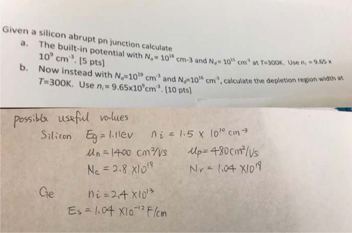 Solved Given a silicon abrupt pn junction calculate a. The | Chegg.com