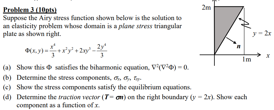 Solved y = 2x n Problem 3 (10pts) 2m Suppose the Airy stress | Chegg.com