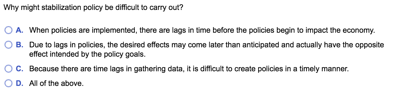 Solved Why might stabilization policy be difficult to carry | Chegg.com