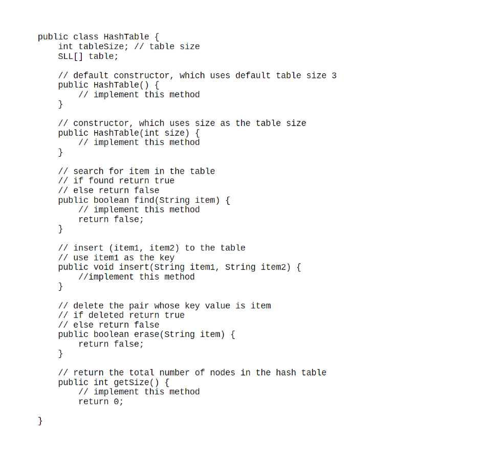 1. Implement the unfinished methods of the SLL class. | Chegg.com