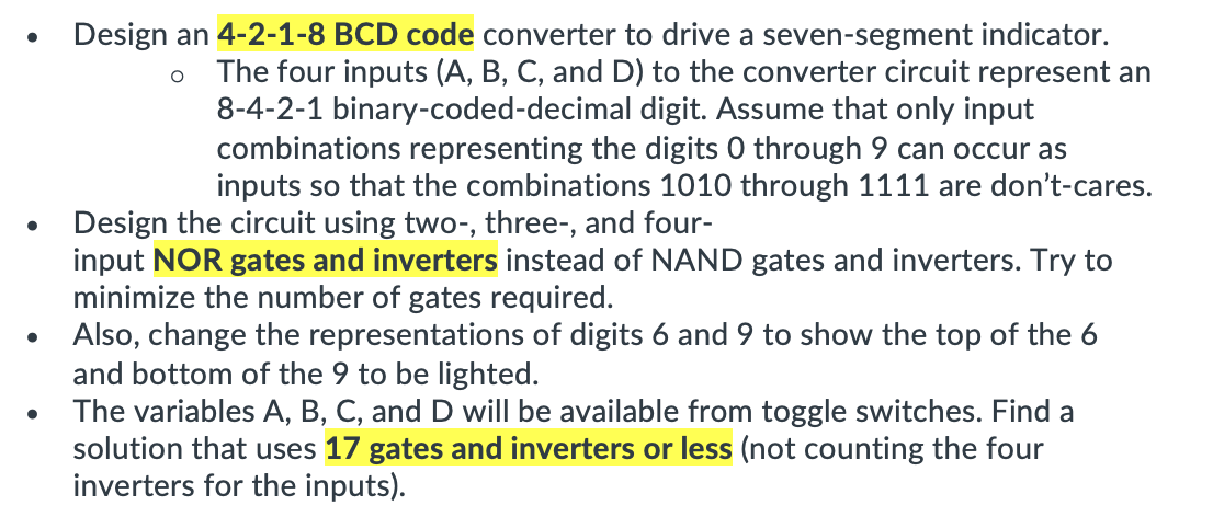 Solved - Design an 4-2-1-8 BCD code converter to drive a | Chegg.com