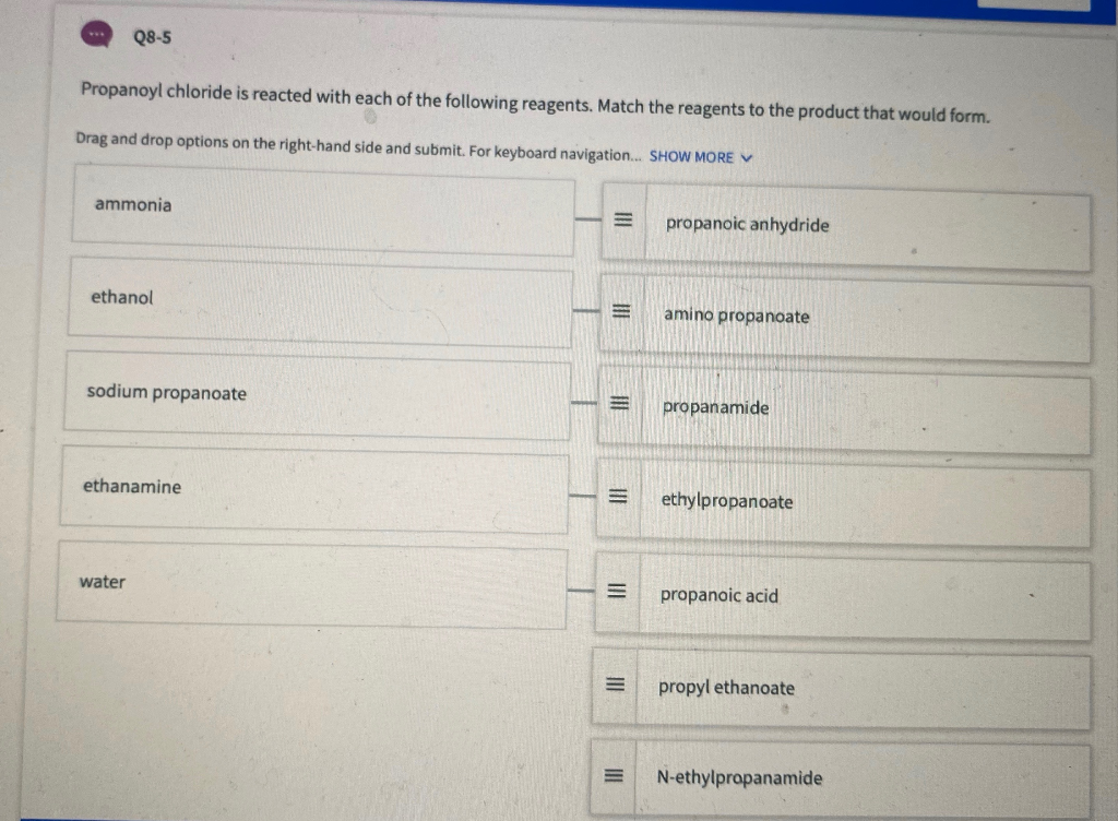 Solved Propanoyl chloride is reacted with each of the | Chegg.com