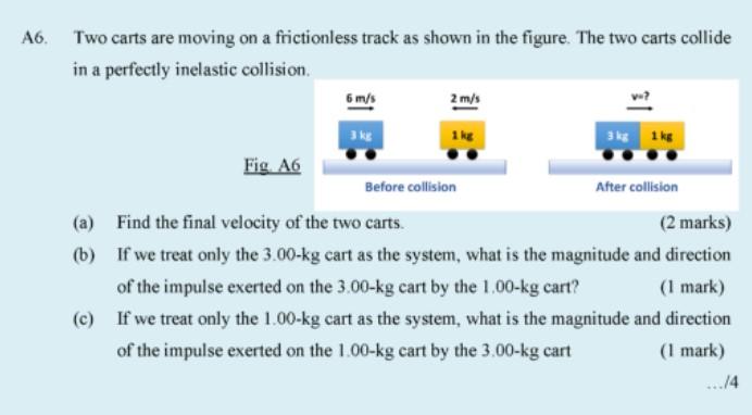 Solved A6. Two carts are moving on a frictionless track as | Chegg.com