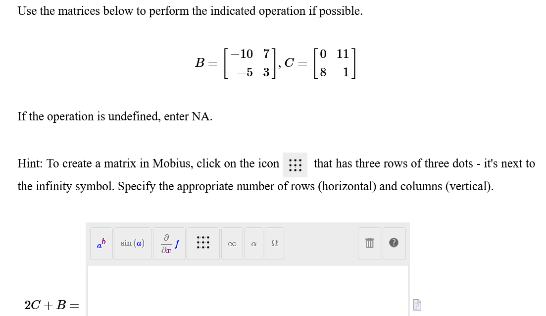 Solved Use the matrices below to perform the indicated | Chegg.com