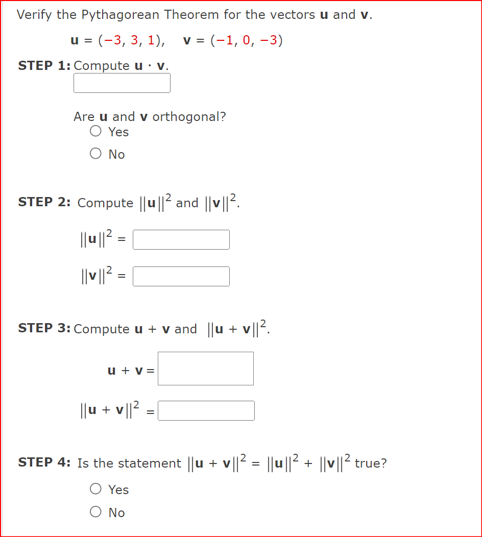 Solved Verify the Pythagorean Theorem for the vectors u and | Chegg.com