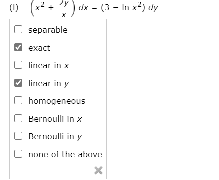 Solved = (c) (x + 1) dy dx -y + 20 separable exact linear in | Chegg.com