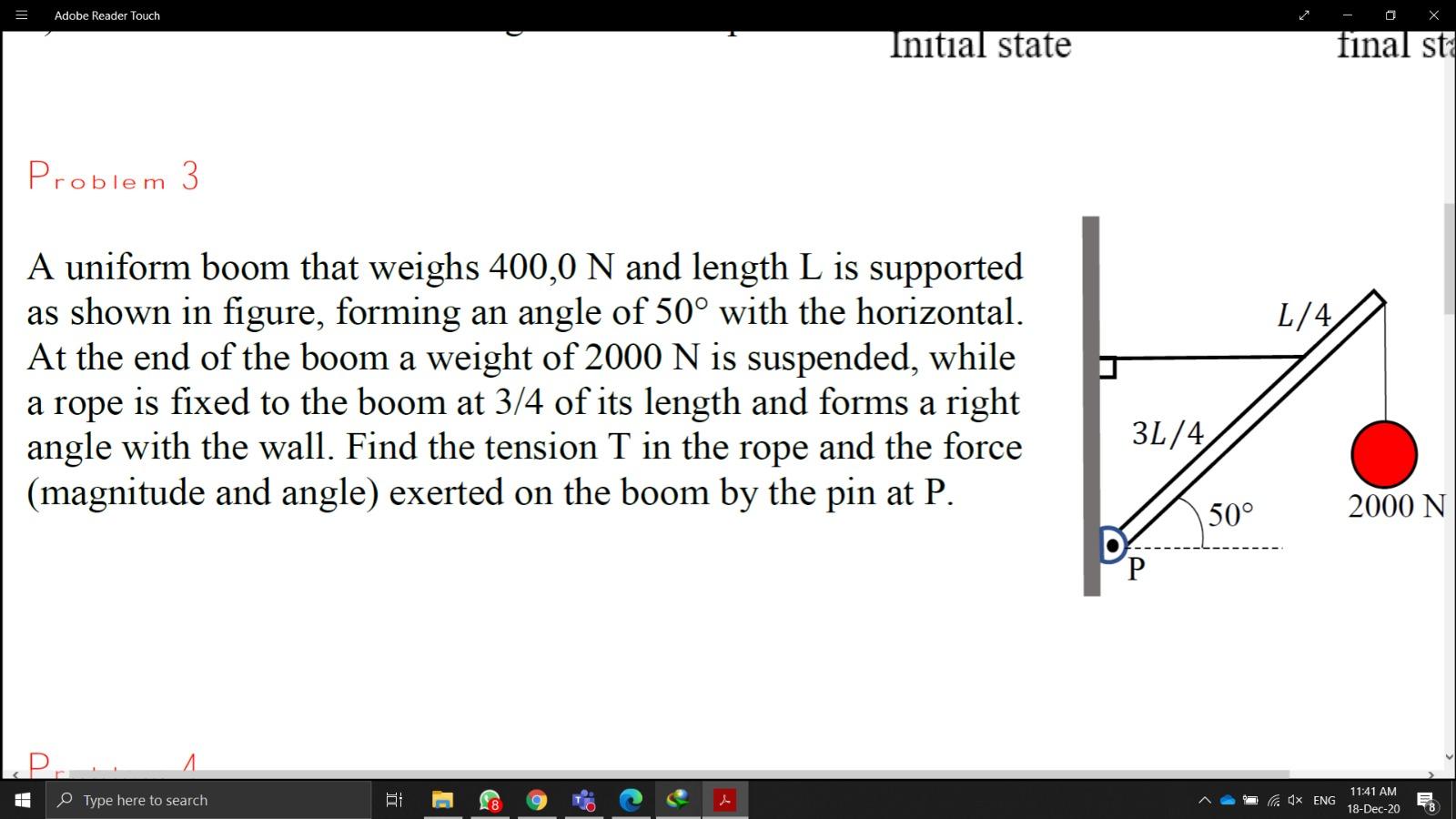 Solved A uniform boom that weighs 400,0 N and length L is | Chegg.com