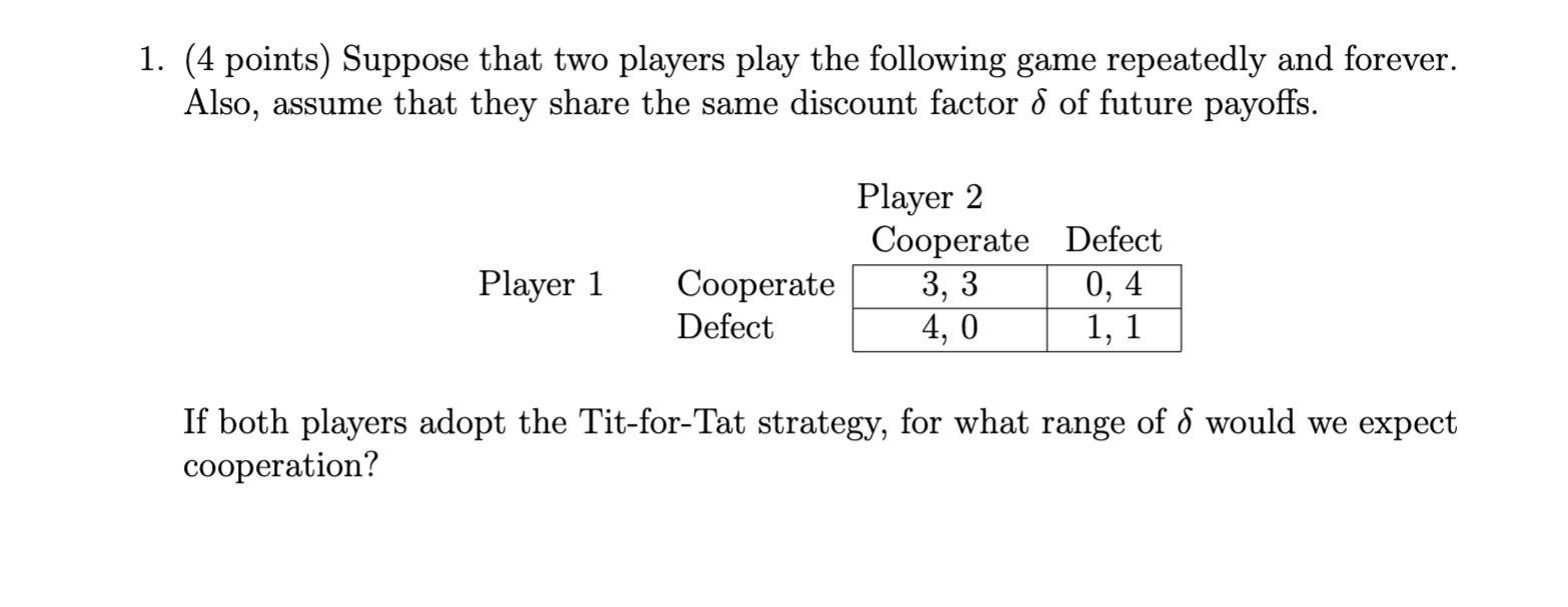 Solved 1. (4 points) Suppose that two players play the | Chegg.com